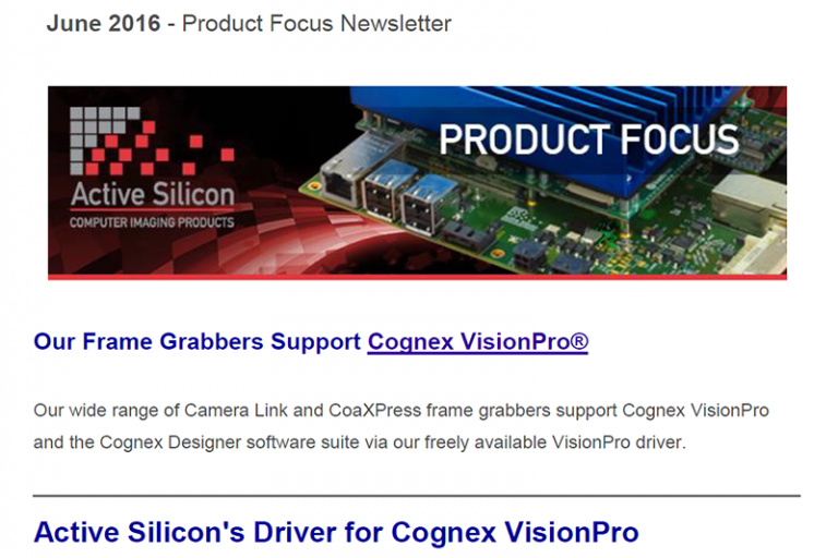 Active Silicon’s PRODUCT FOCUS newsletter - Active Silicon